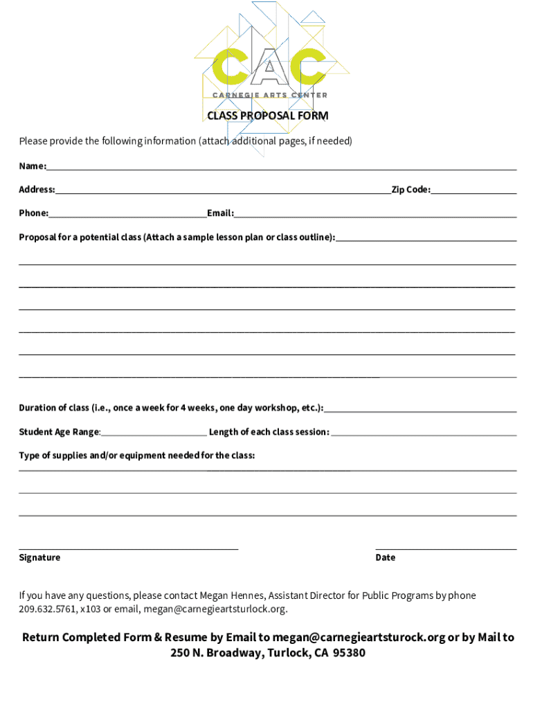 Fillable Online Class Proposal Form for Potential Classes - 2023 Fax ...