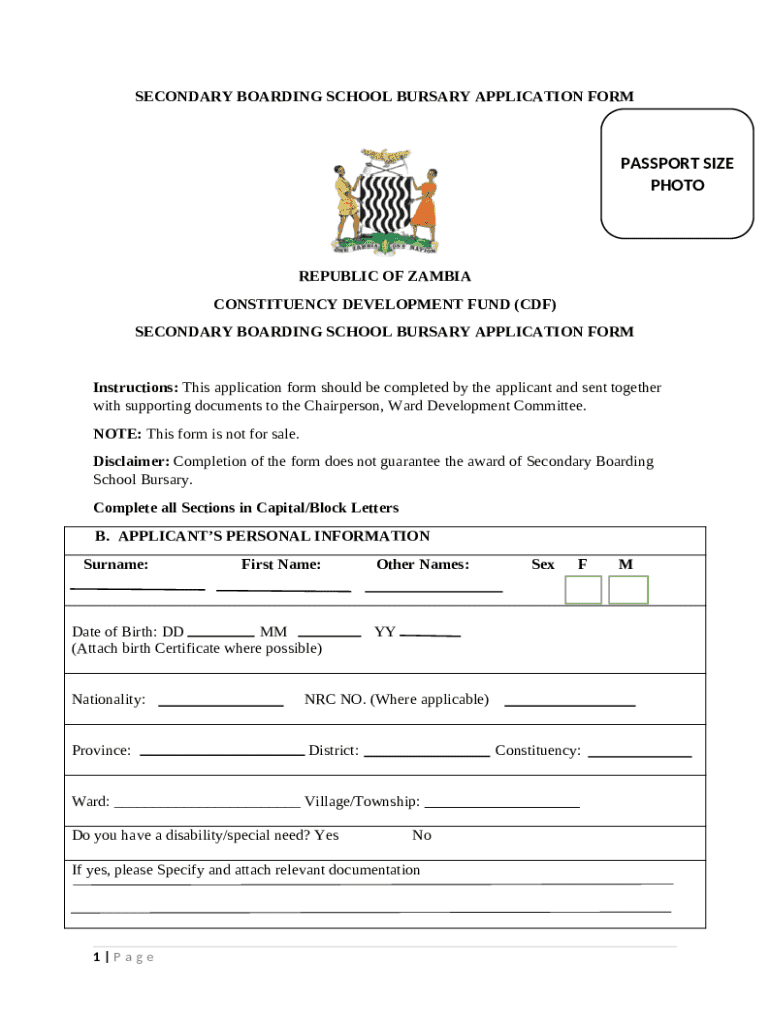 Secondary Boarding School Bursary Application Doc Template | pdfFiller