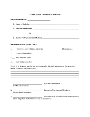 Fillable Online Completion of Mediation Form 2023 | Mediation Status ...