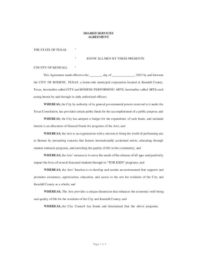 Fillable Online Shared Services Agreement Between City of Boerne and ...