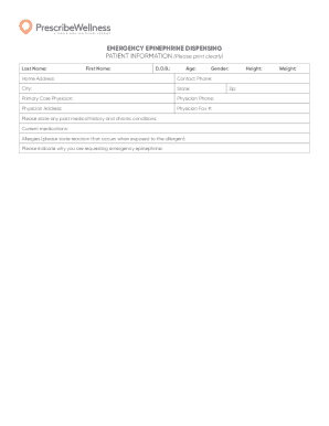 Fillable Online Emergency Epinephrine Dispensing Patient Info Form 2023 ...