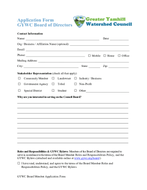 Fillable Online Gywc Board Member Application Form for 2023 - Join Our ...