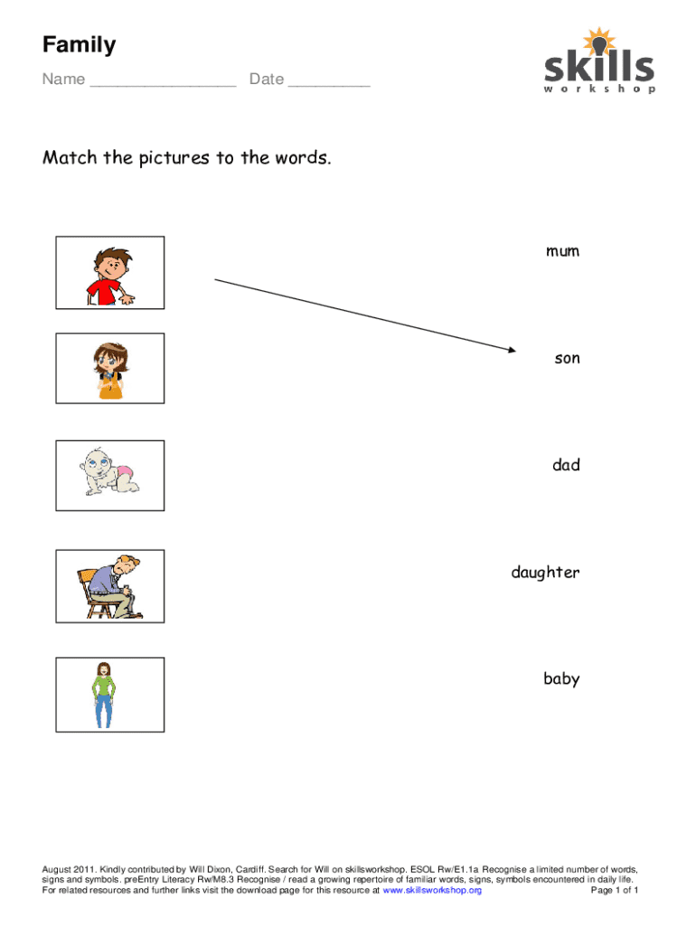 Fillable Online M8 E1 family matching words and pictures. ESOL and ...