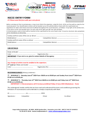 Fillable Online 2024 Recce Entry Form for Vosges Rallye - Essential ...