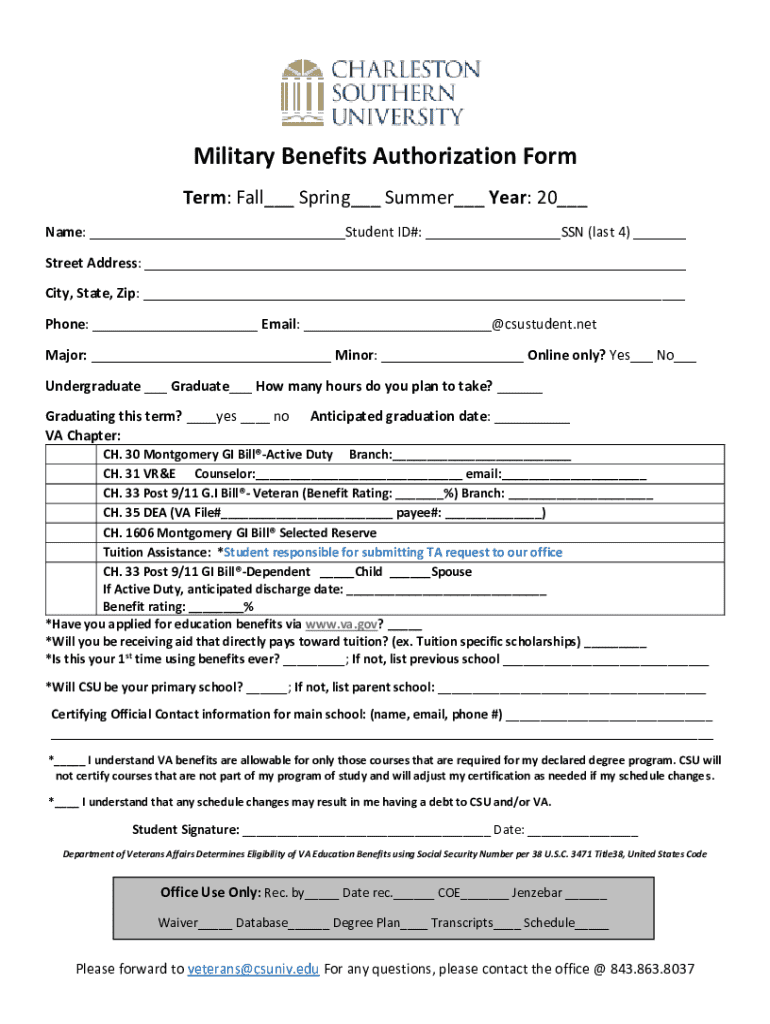 Fillable Online Military Benefits Authorization Form 2023 - Csu ...