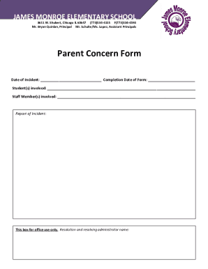 Fillable Online Parent Concern Form - James Monroe Elementary School ...