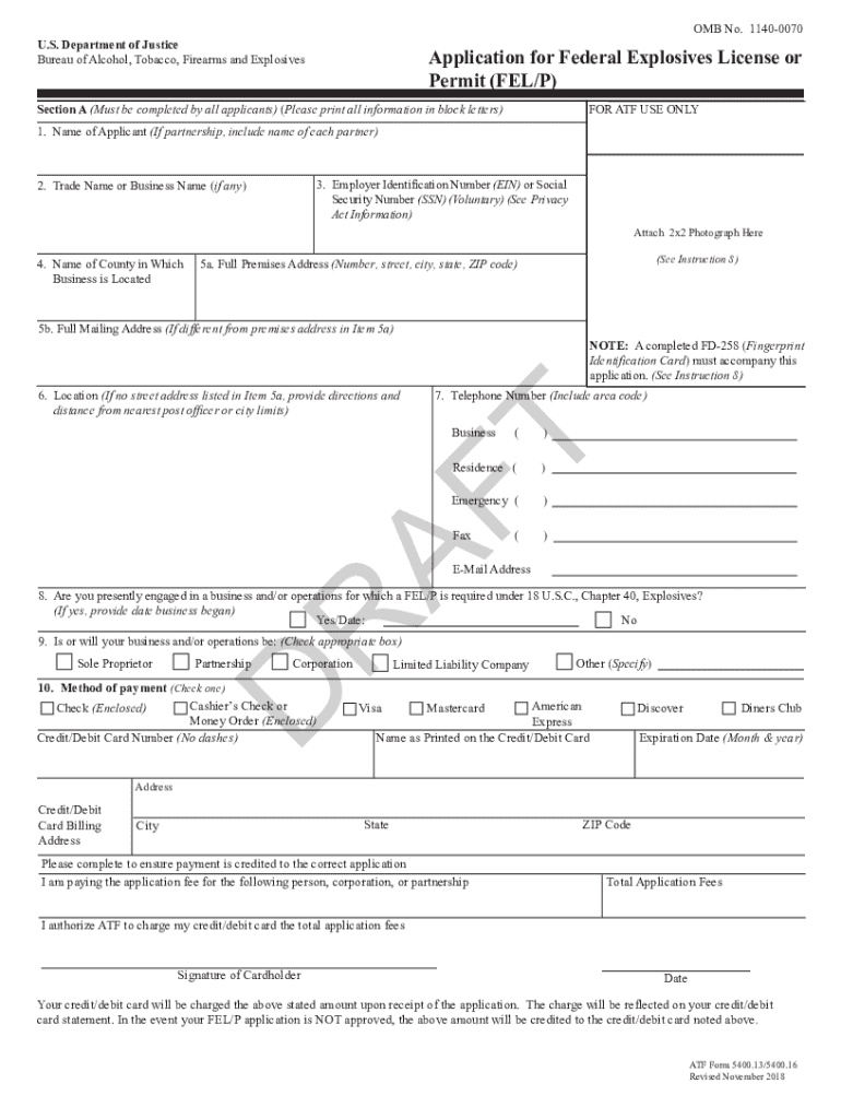 Fillable Online Application for Federal Explosives License or Permit ...