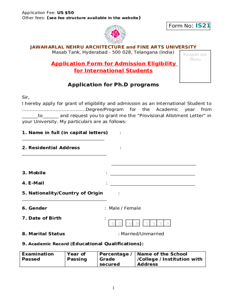 Application for Admission Eligibility for International Students ...