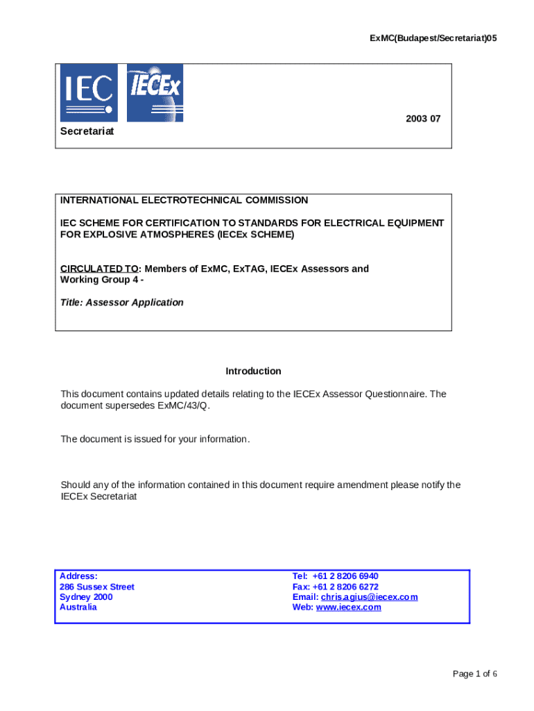 Iecex Assessor Application Doc Template | pdfFiller