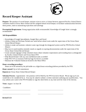 Record Keeper Assistant Doc Template | pdfFiller