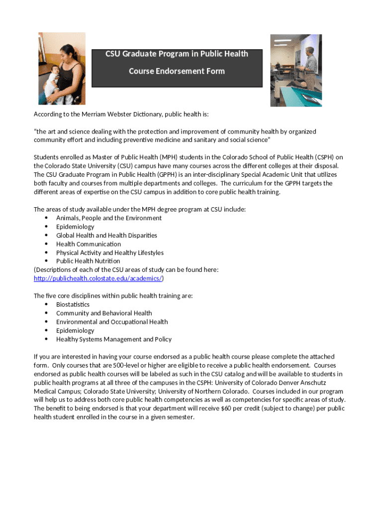 Public Health Course Endorsement Doc Template | pdfFiller