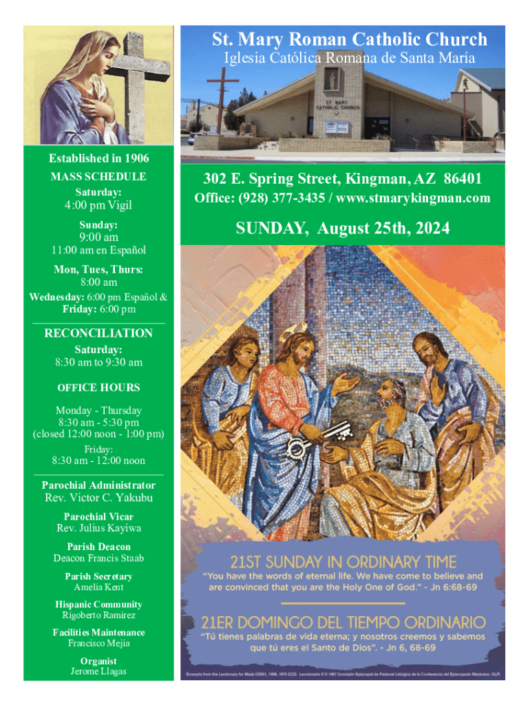 Fillable Online St. Mary Roman Catholic Church Bulletin – Mass Schedule ...