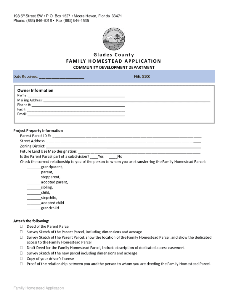 Fillable Online Glades County Family Homestead Application 2023 Fax ...