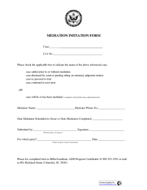 Fillable Online Mediation Initiation Form 2023 - Case Status and ...