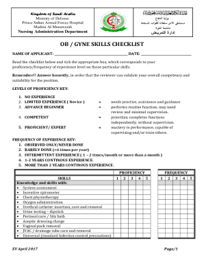 Fillable Online Ob/gyne Skills Checklist - Prince Sultan Armed Forces ...