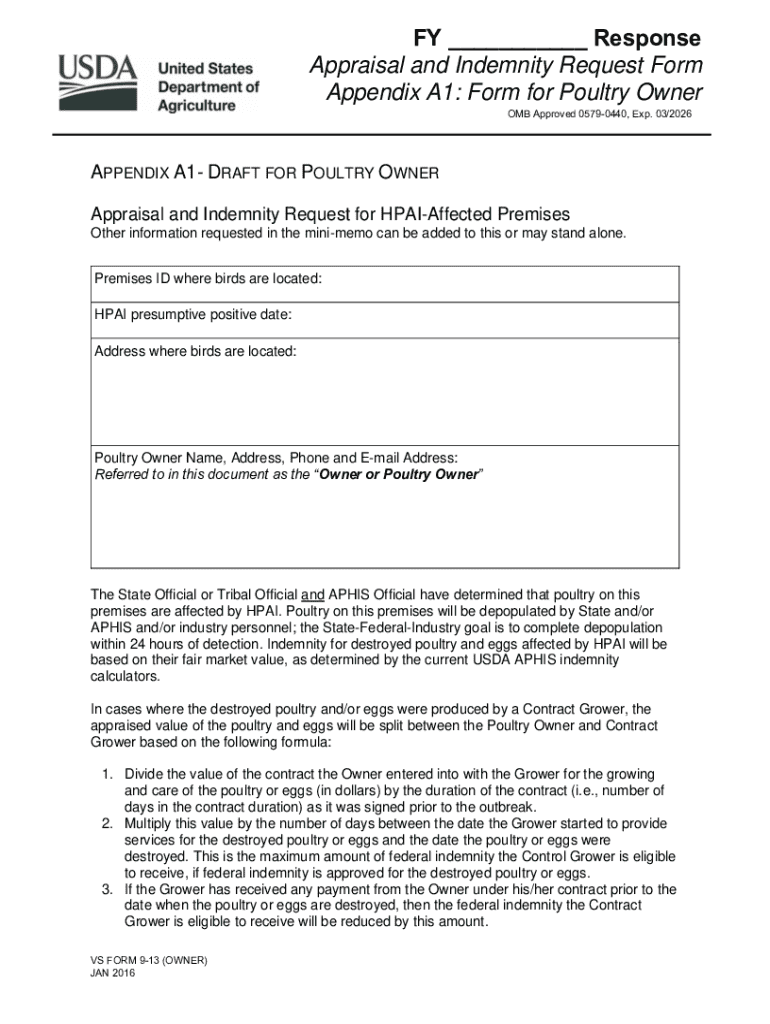 Fillable Online 2023 Appraisal and Indemnity Request for Hpai-affected ...