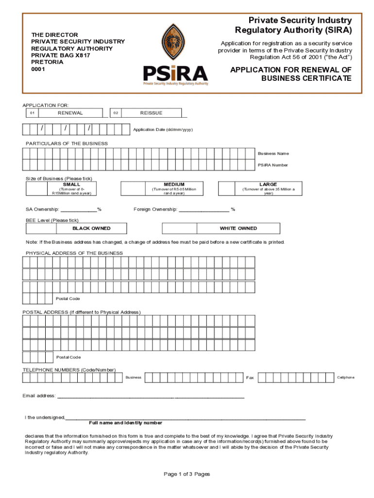 Fillable Online PSiRA Certificate Renewal FormFill Out and Use This PDF ...