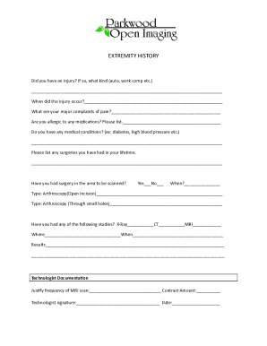Fillable Online Extremity History and Injury Assessment Form 2023 Fax ...