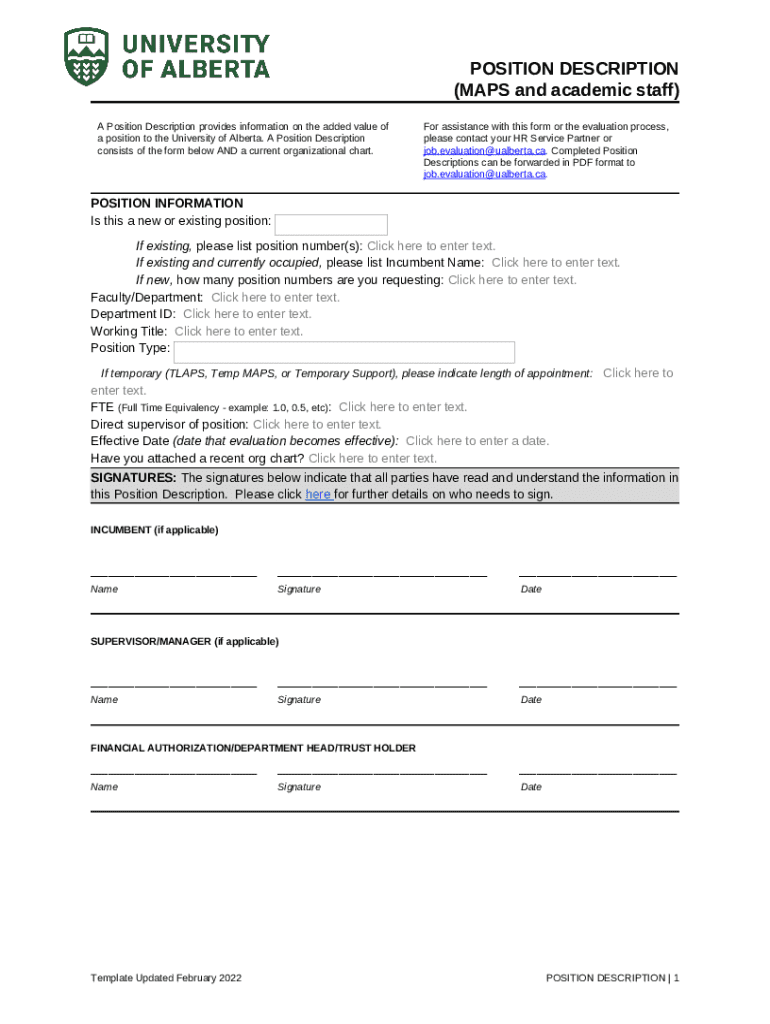 Position Description Doc Template | pdfFiller