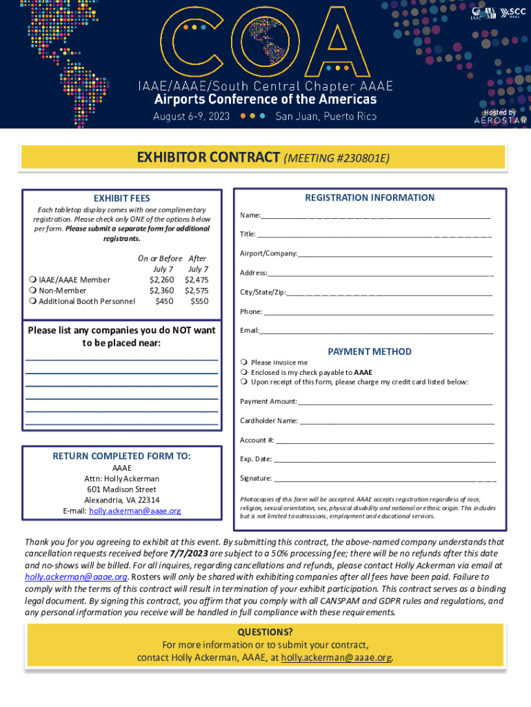 Fillable Online Exhibitor Contract for Meeting #230801e - Exhibiting ...
