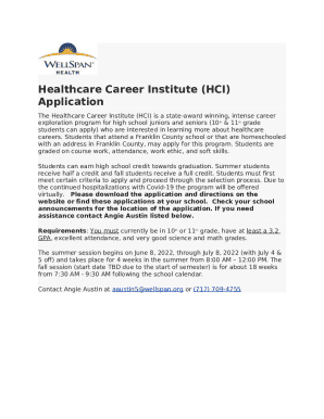 Healthcare Career Institute (hci) Application Doc Template | pdfFiller