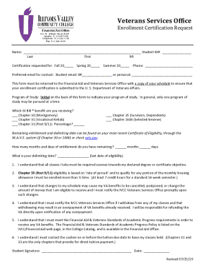 Fillable Online Veterans Services Enrollment Certification Request 2019 Fax Email Print - pdfFiller