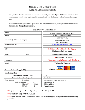 Honor Cord Order Doc Template | pdfFiller