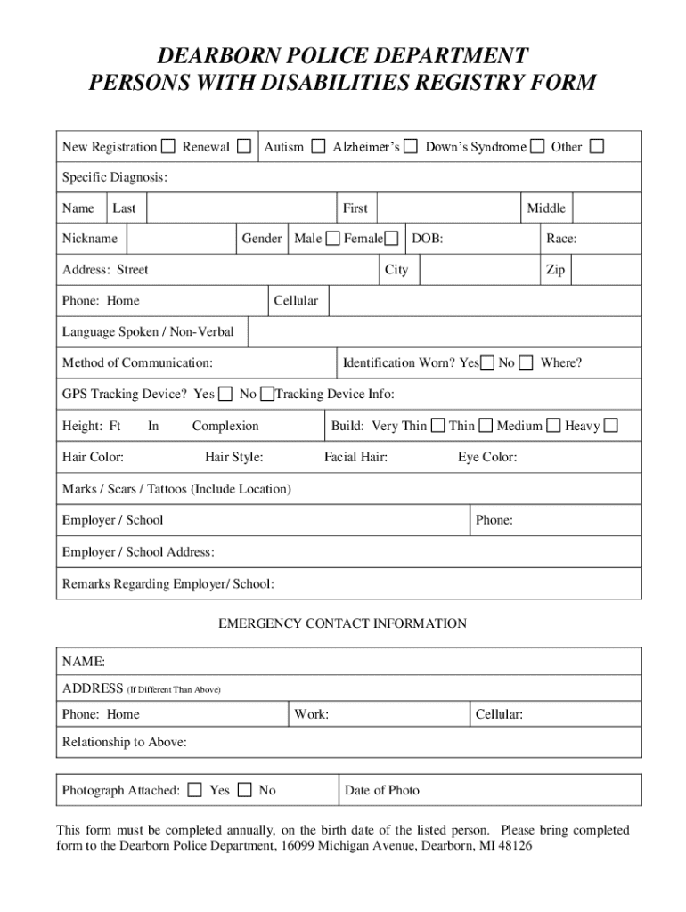Fillable Online dearborn police department special needs 911 registry form Fax Email Print ...