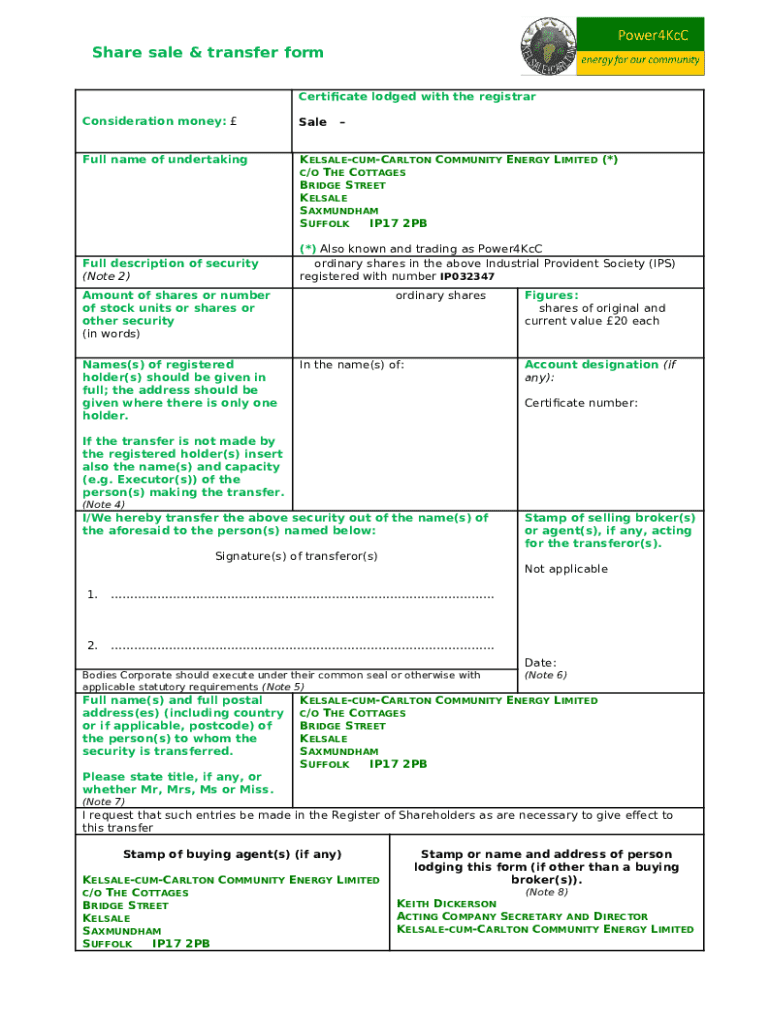Share Sale & Transfer Doc Template | pdfFiller