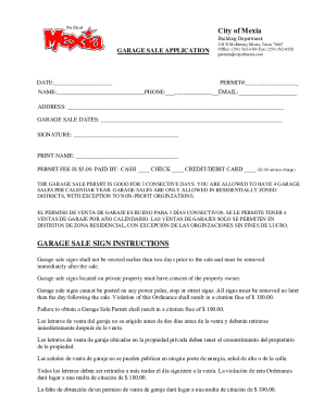 Fillable Online Garage Sale Application for City of Mexia - 2023 Fax ...