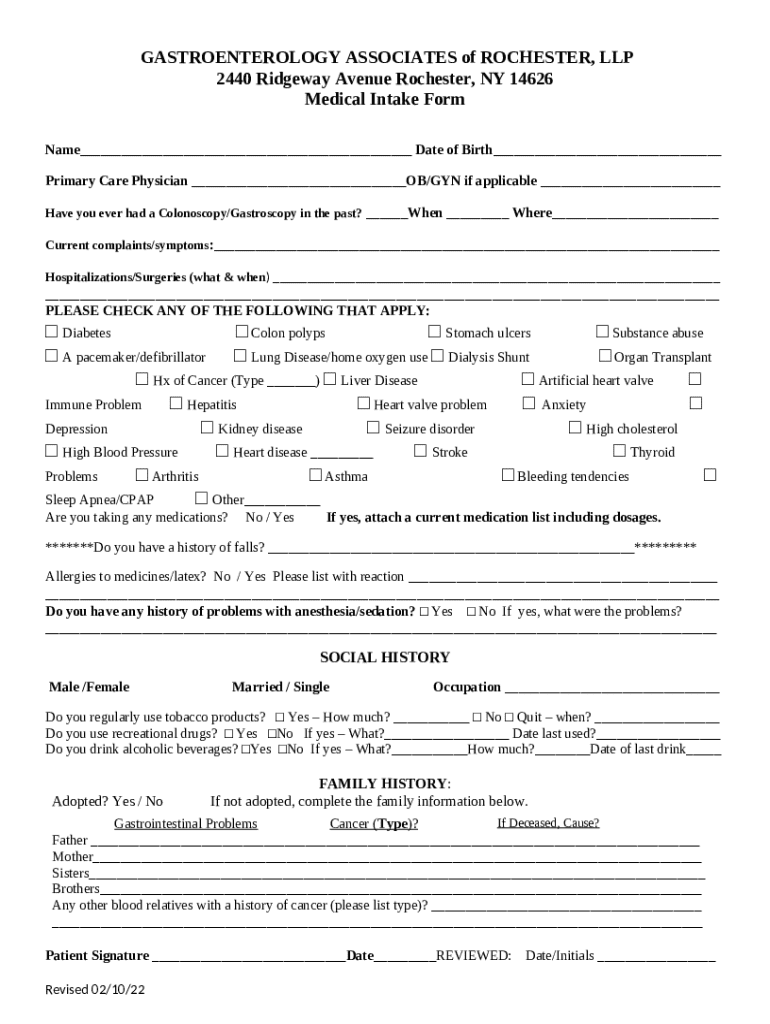 Medical Intake Doc Template | pdfFiller