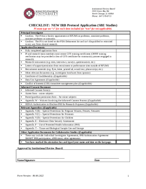Checklist: New Irb Protocol Application (sbe Studies) Doc Template | pdfFiller
