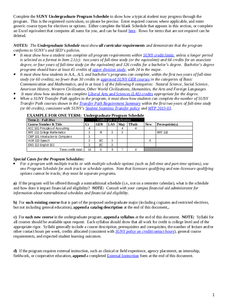 Suny Undergraduate Program Schedule - www2 cortland Doc Template ...