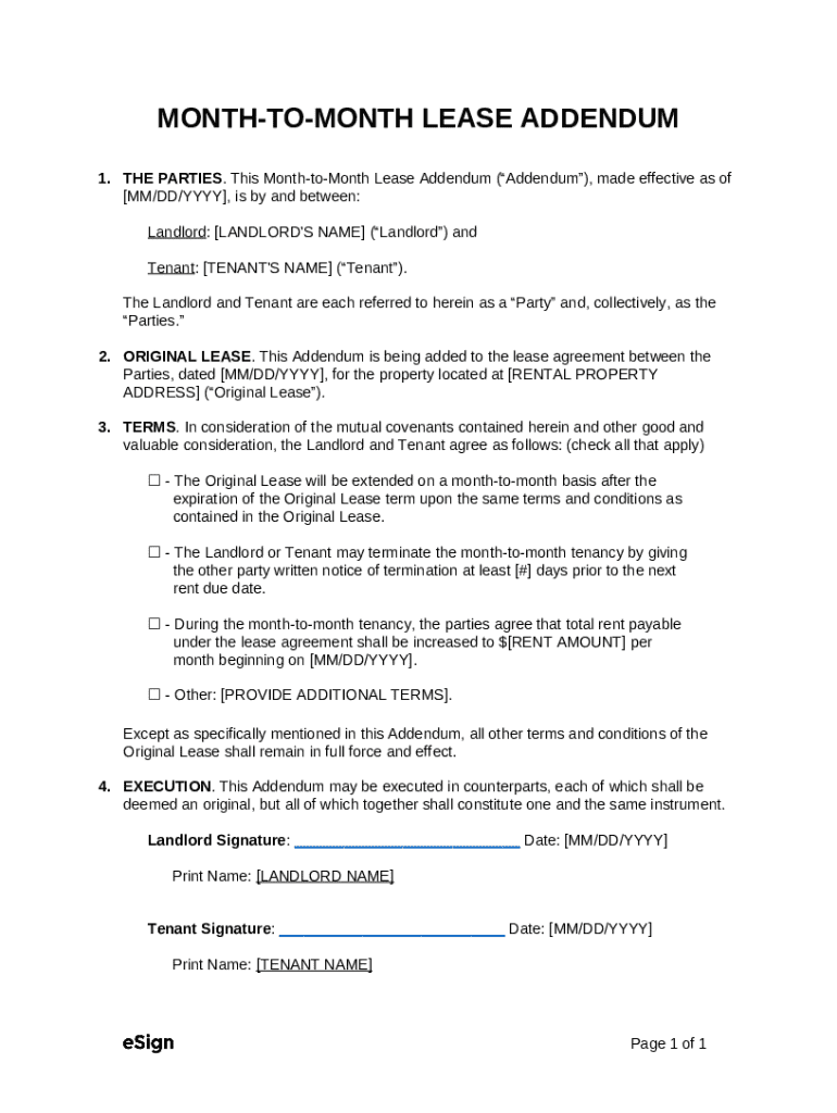 Month-to-month Lease Addendum Doc Template | pdfFiller
