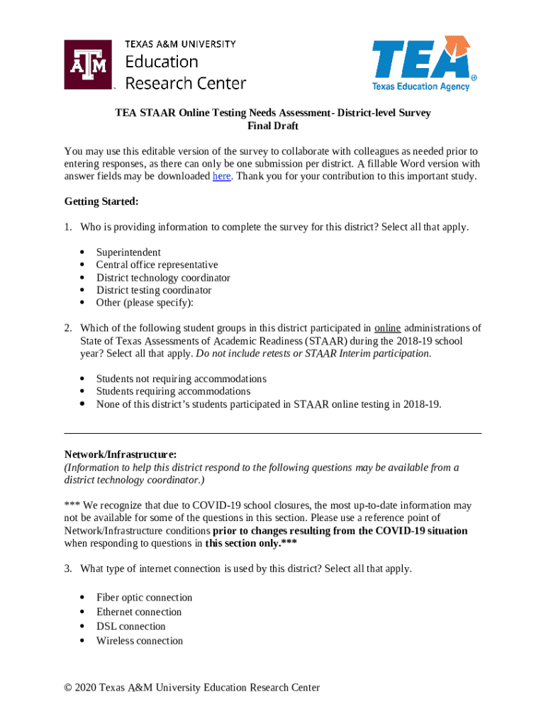Tea Staar Online Testing Needs Assessment - District-level Survey Doc ...