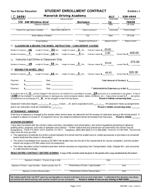 Fillable Online Student Enrollment Contract for Teen Driver Education ...