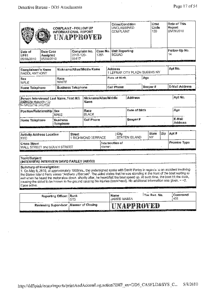 Fillable Online 4-Survival Factors-NYPD Form DD5Passengers F thru H ...