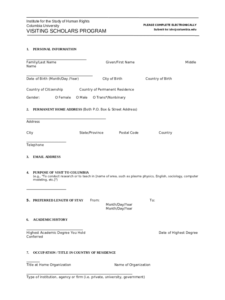 Visiting Scholars Program Application Doc Template | pdfFiller