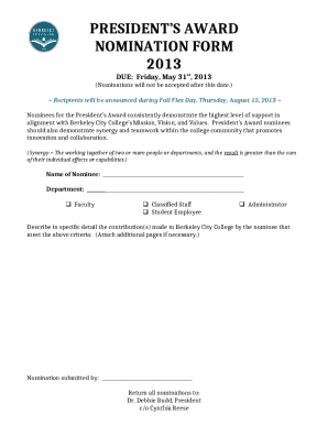 President’s Award Nomination Doc Template | pdfFiller