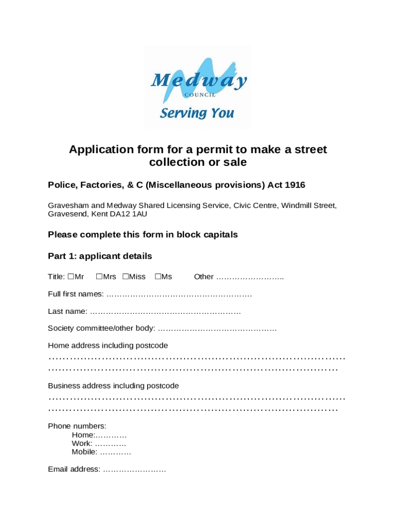 Application for a permit to make a street collection or ... Doc ...