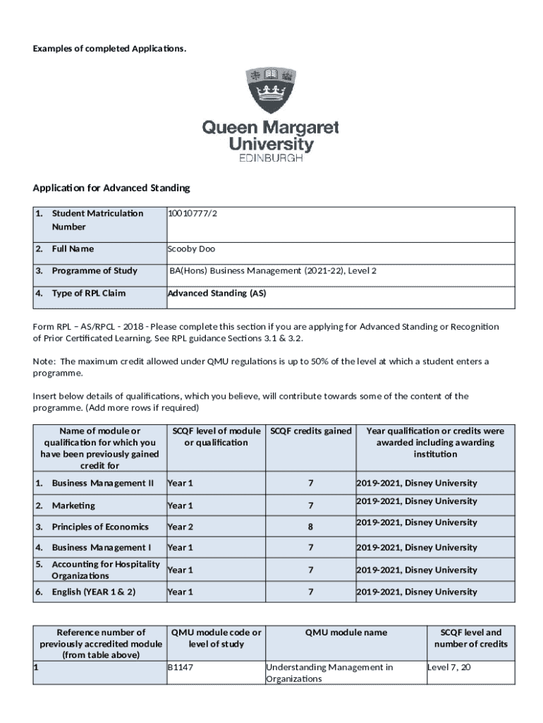 RPL Examples of Completed s Doc Template | pdfFiller