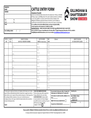 Fillable Online Cattle Entry Form 2023 for Gillingham & Shaftesbury ...