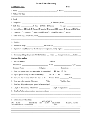 Fillable Online Personal Data Inventory: Comprehensive Client ...