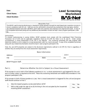 Lead Screening Worksheet Doc Template | pdfFiller