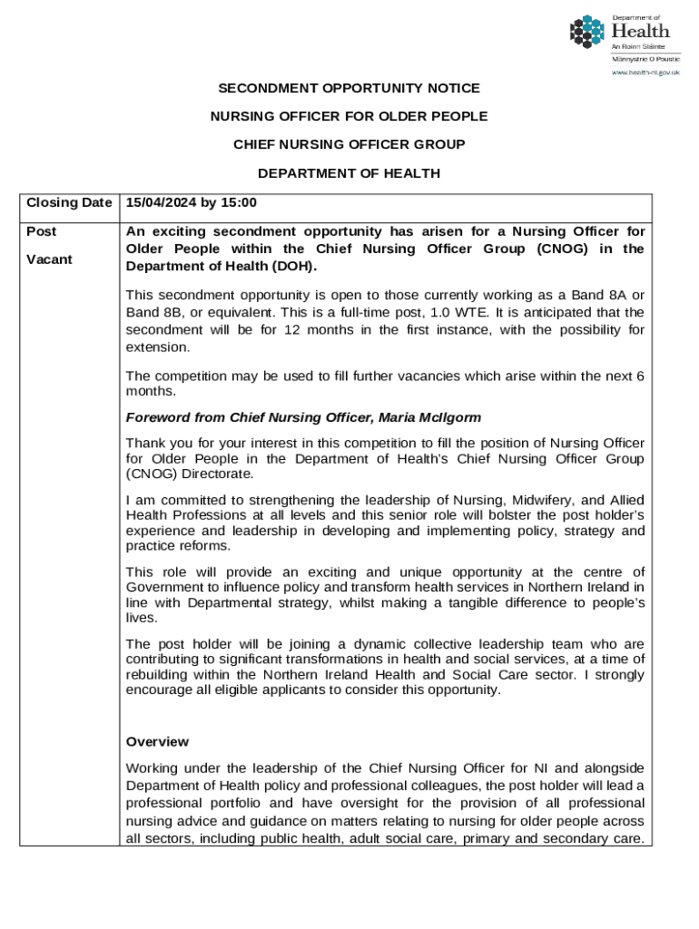 Secondment Opportunity Notice Doc Template | pdfFiller