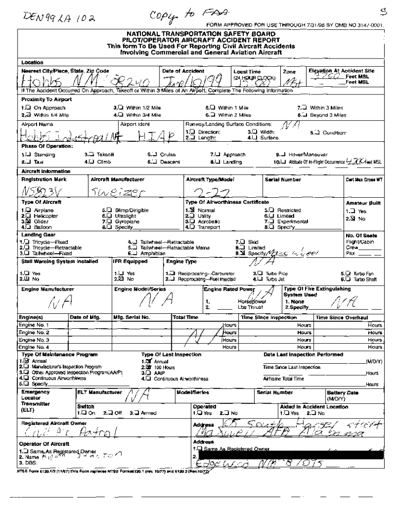 Fillable Online Ntsb Pilot/operator Aircraft Accident Report 1999 ...