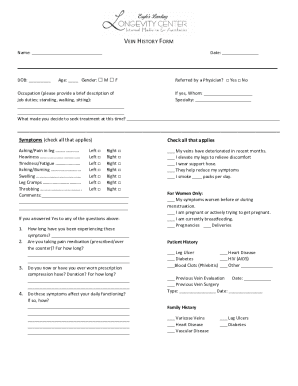 Fillable Online Vein History Form 2023: Comprehensive Patient Symptoms ...
