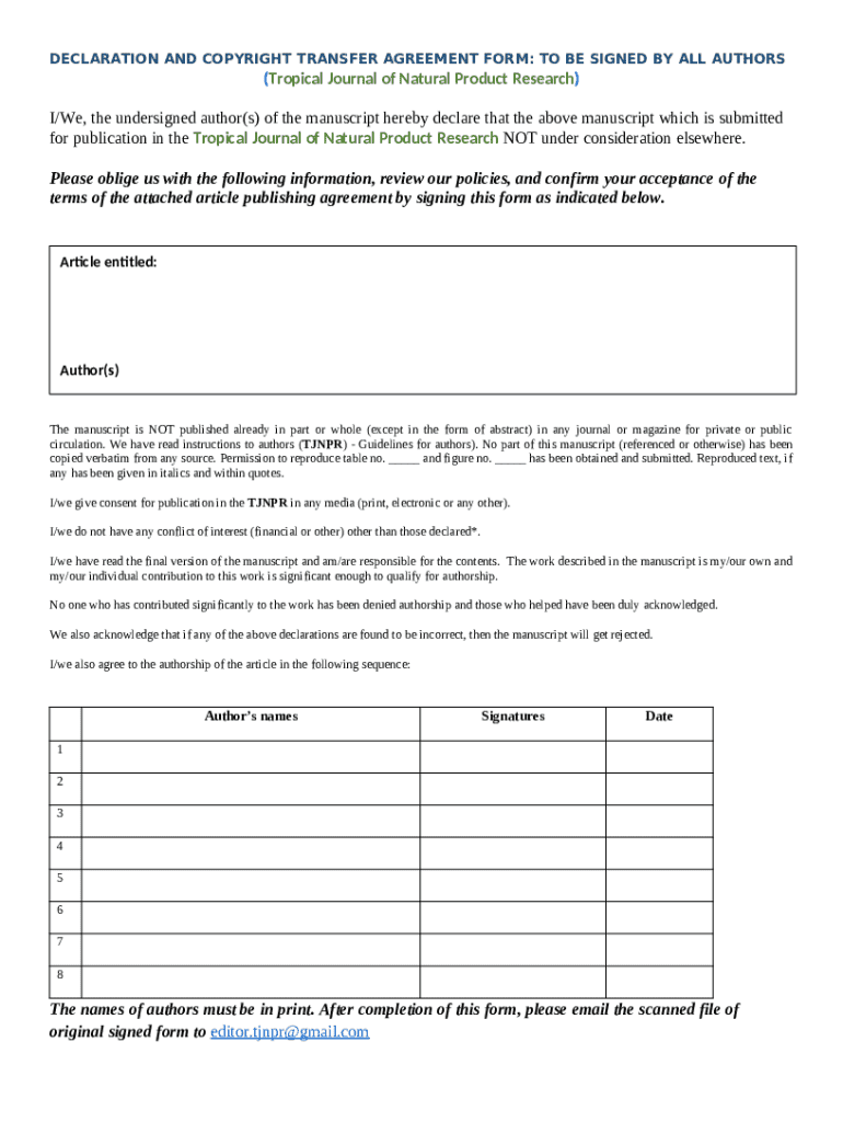 Declaration and Copyright Transfer Agreement Doc Template | pdfFiller