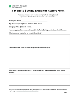 Fillable Online 2024 4-h Table Setting Exhibitor Report Form for County ...