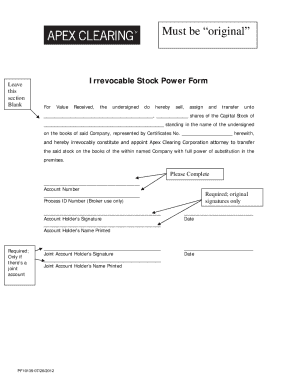 Fillable Online Irrevocable Stock Power Form - Stock Transfer Agreement ...